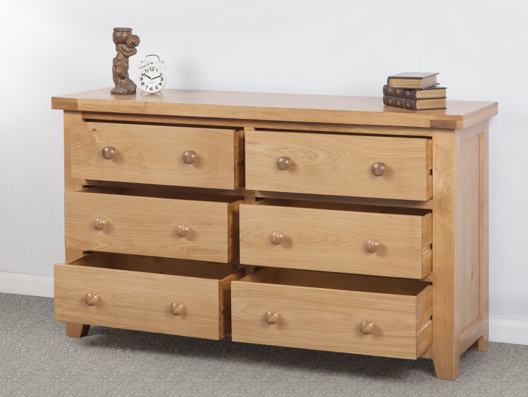 Lynton Solid Oak 6 Drawer Wide Chest - Crediton Beds